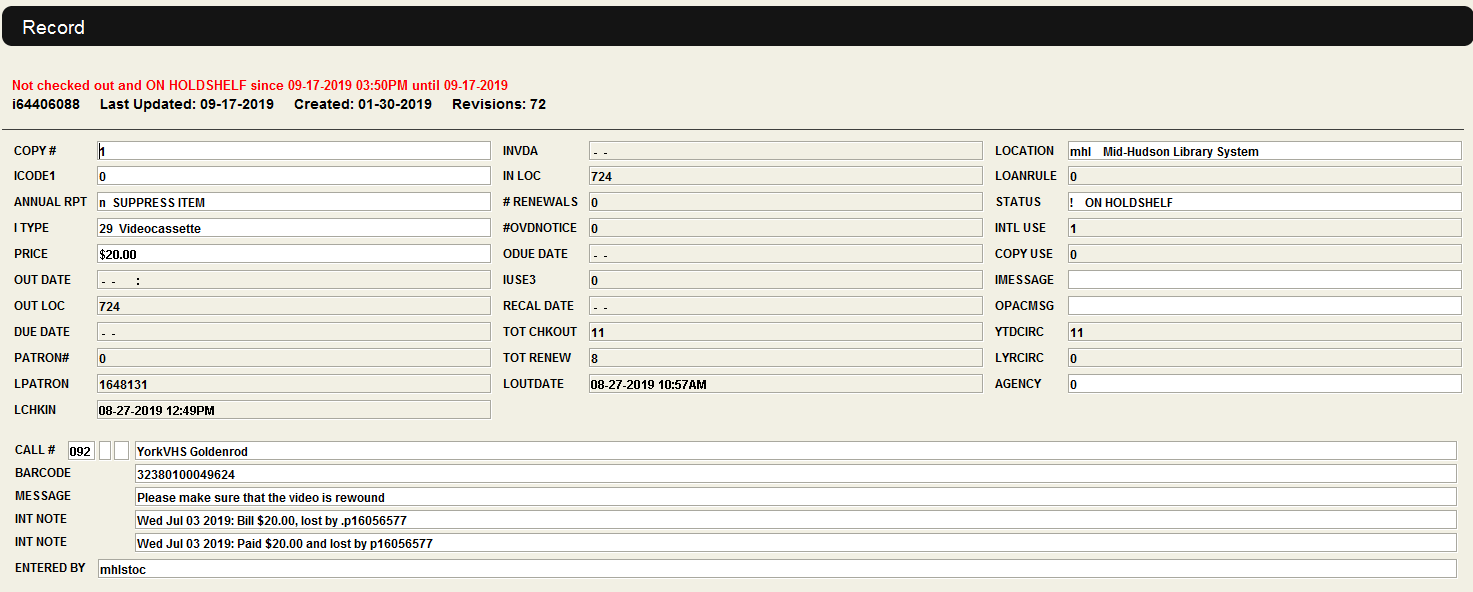 Item Record – All Fields Explained – Knowledge Base