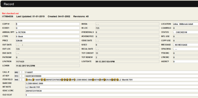 Item Record – All Fields Explained – Knowledge Base